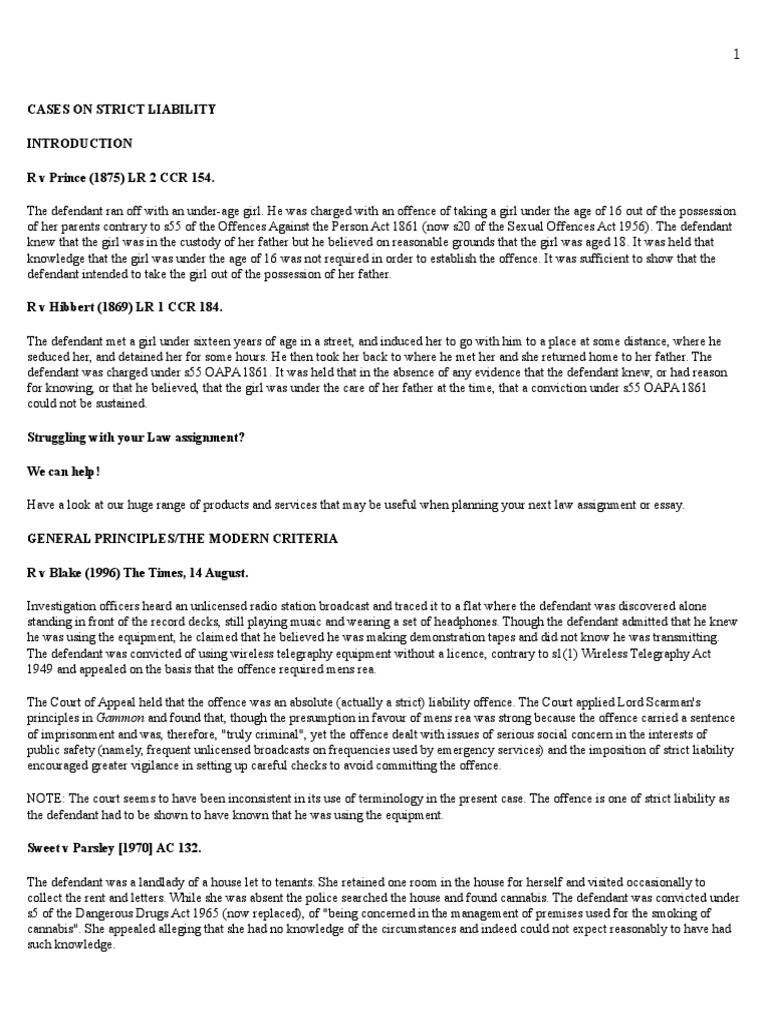 Strict Liability Cases | PDF | Mens Rea | Strict Liability