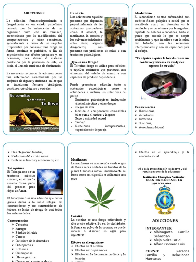 ADICCIONES - triptico | La dependencia de sustancias | Fumar tabaco