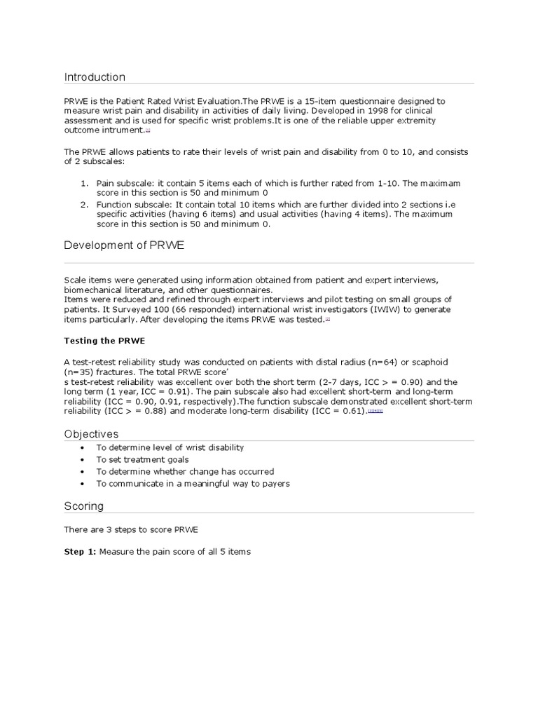 Test PRWE | PDF | Pain | Educational Assessment