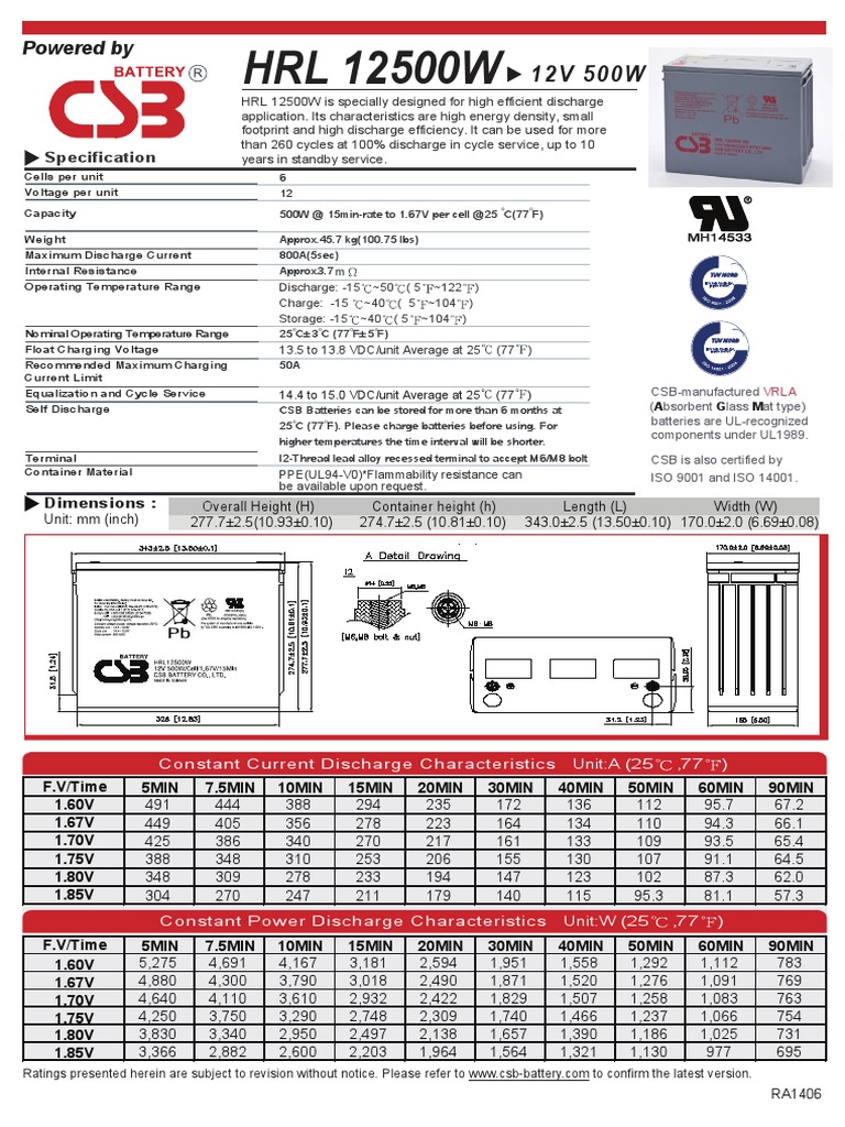 Bateria HRL 12500w | PDF | Battery (Electricity) | Nature