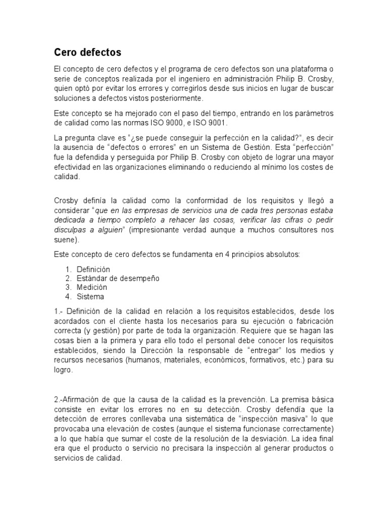 Cero Defectos | PDF | Calidad (comercial) | Planificación