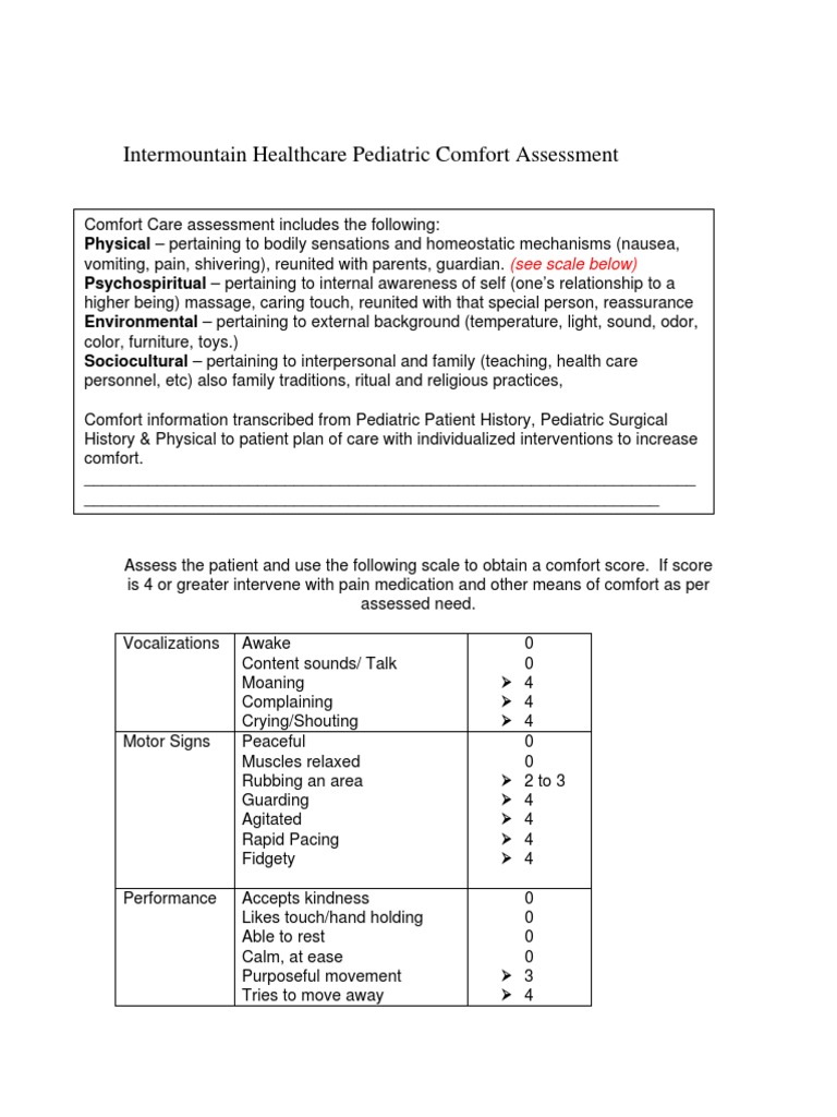 Pediatric Comfort Assessment | PDF | Self-Improvement