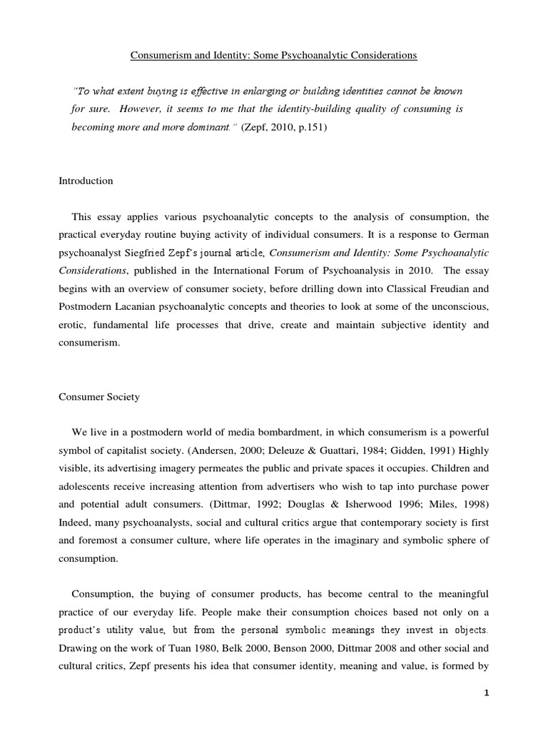 Consumerism and Identity Some Psychoanal | PDF | Jacques Lacan ...