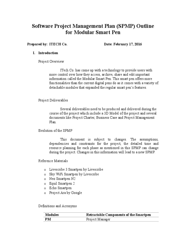 SPMP - Software Project Management Plan Sample | PDF | Software ...