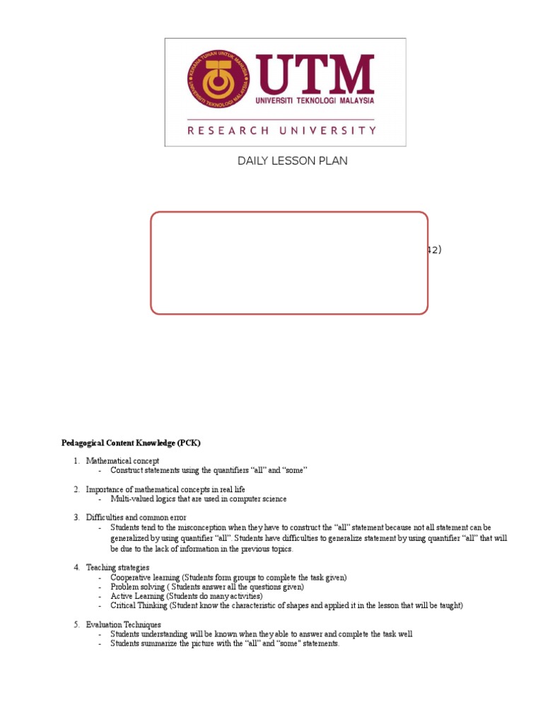 Macro Lesson Plan: Quantifiers in Math | PDF | Lesson Plan | Teachers