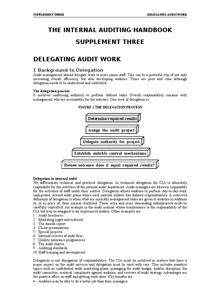 The Internal Auditing Handbook Supplement Three Delegating Audit Work ...