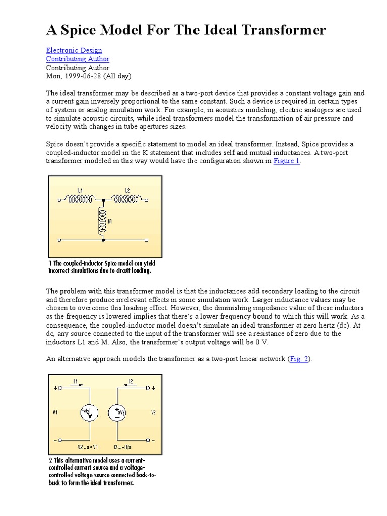 A Spice Model For The Ideal Transformer | PDF | Inductance | Transformer