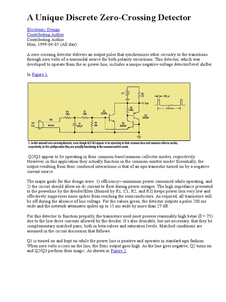 Unique Zero-Crossing Detector Design | PDF | Analog Circuits | Electricity