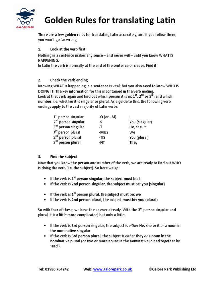 Golden Rules For Translating Latin | PDF | Grammatical Number | Subject ...