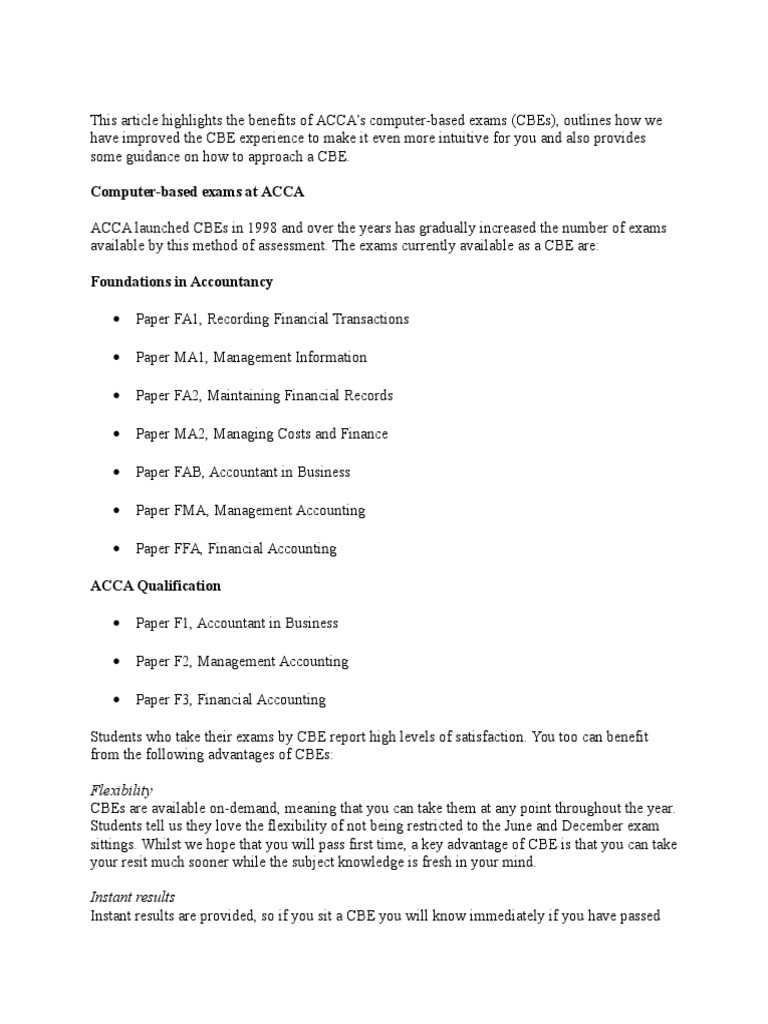 This Article Highlights the Benefits of ACCA | Test (Assessment ...