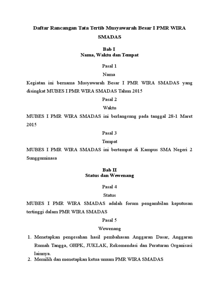 Daftar Rancangan Tata Tertib Musyawarah Besar I PMR WIRA SMADAS | PDF