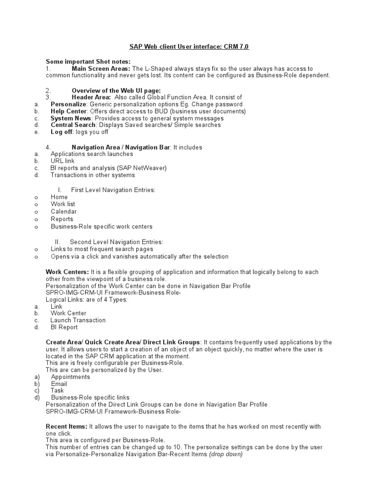 SAP CRM Web Client UI - CRM 7.0 - Short Notes | Download Free PDF ...