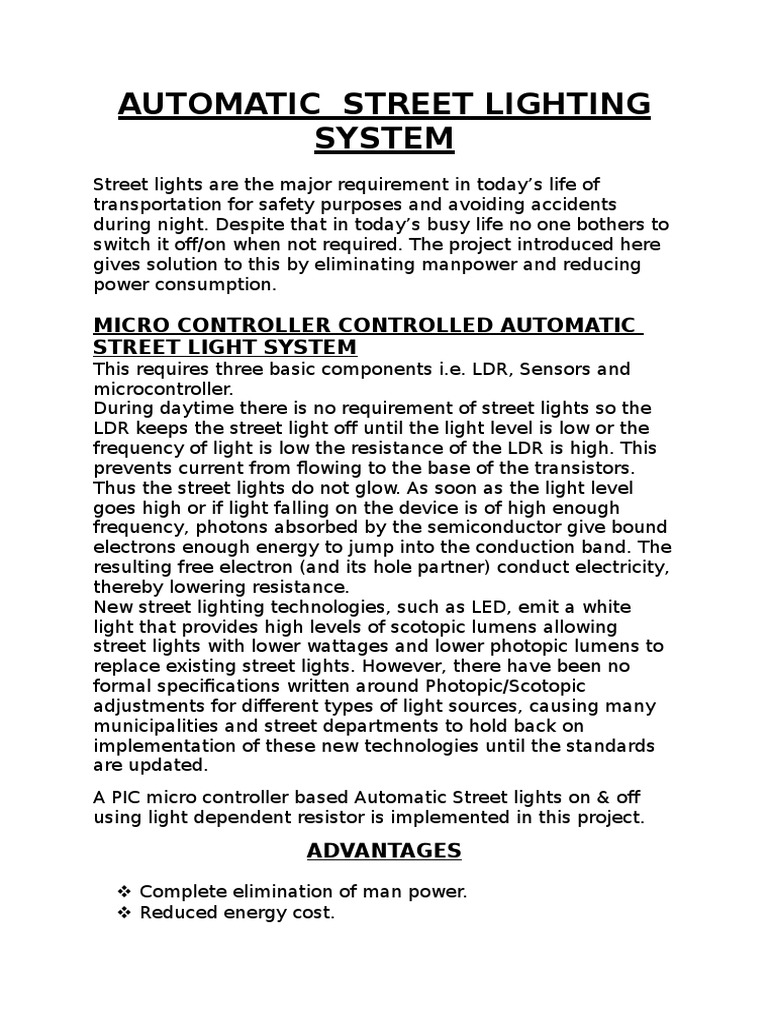 Automatic Street Lighting System | PDF | Street Light | Lighting