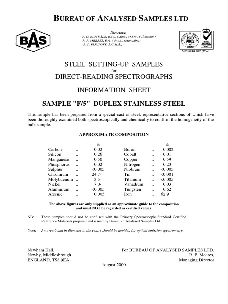 Duplex Stainless Steel Sample Info | PDF