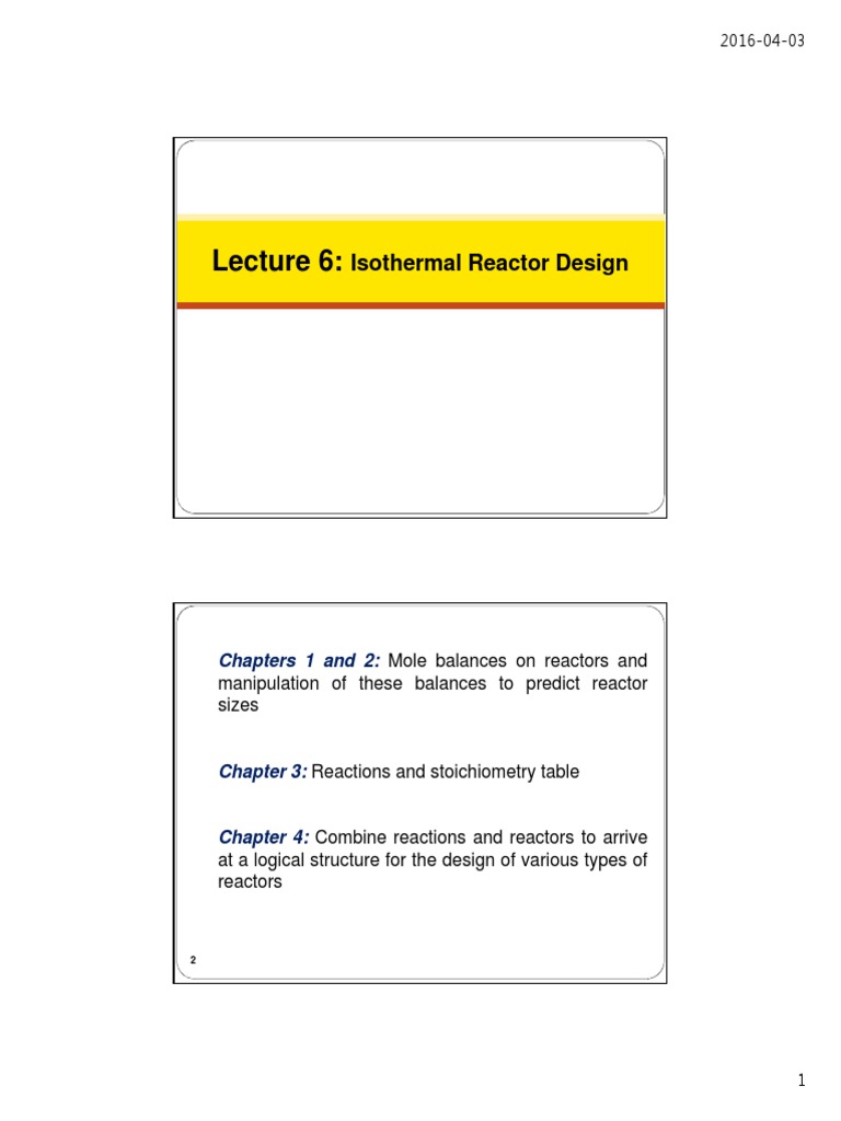 Isothermal Reactor Design: Chapters 1 and 2 | PDF