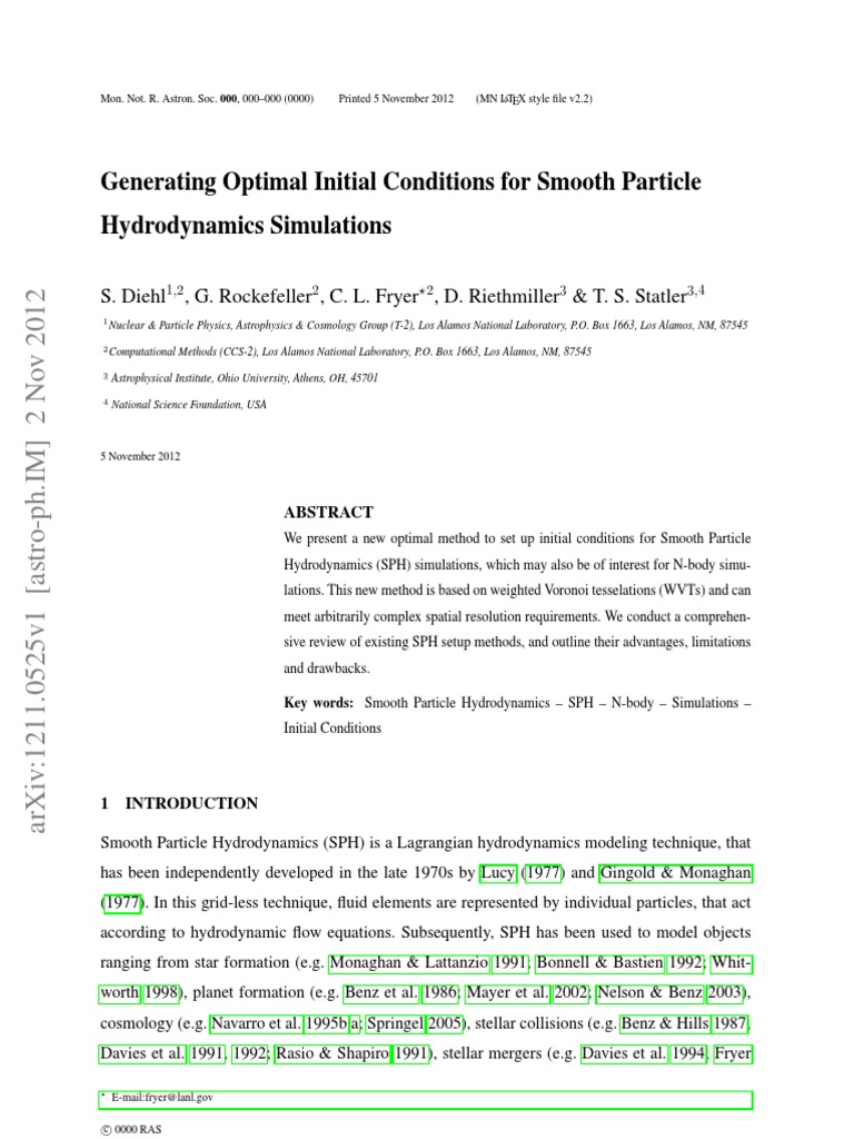 Generating Optimal Initial Conditions For Smooth Particle Hydrodynamics Simulations | PDF ...