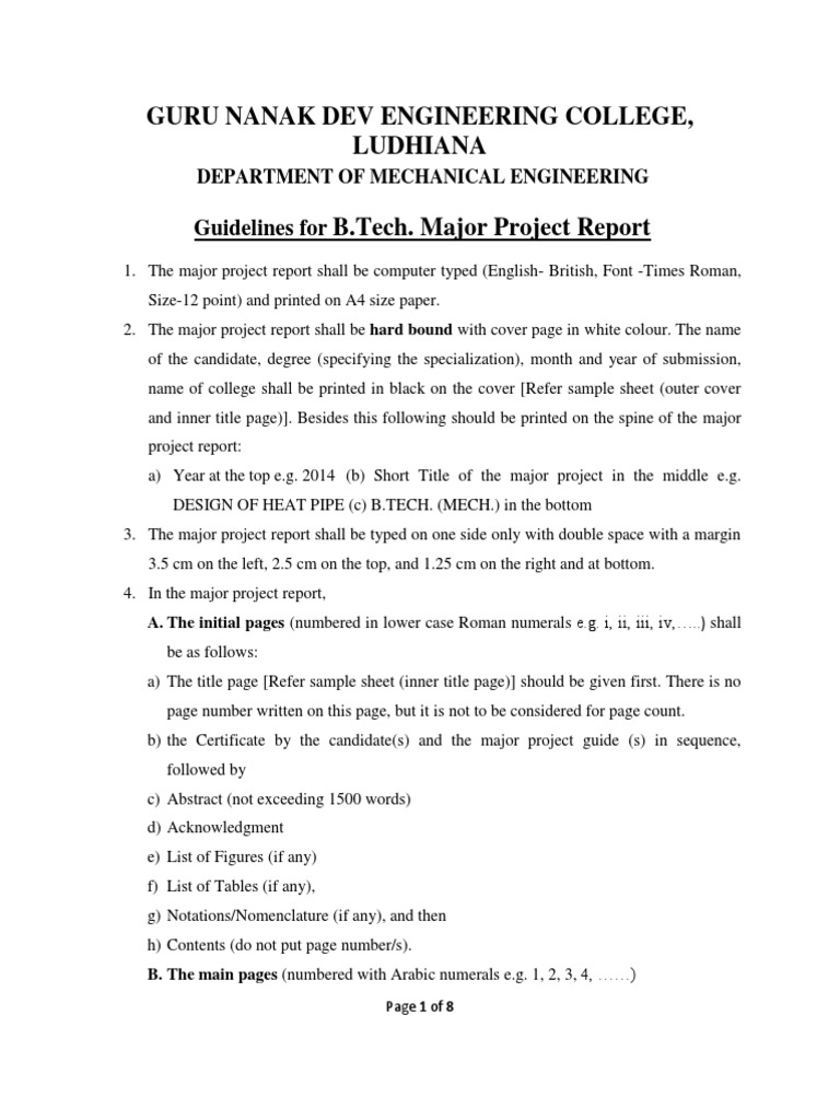 B.Tech Project Report Guide | PDF | Mechanical Engineering | Science