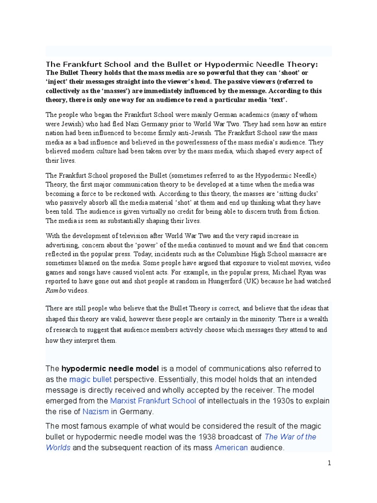 Media Influence Bullet Theory | PDF | Behavioural Sciences | Cognition