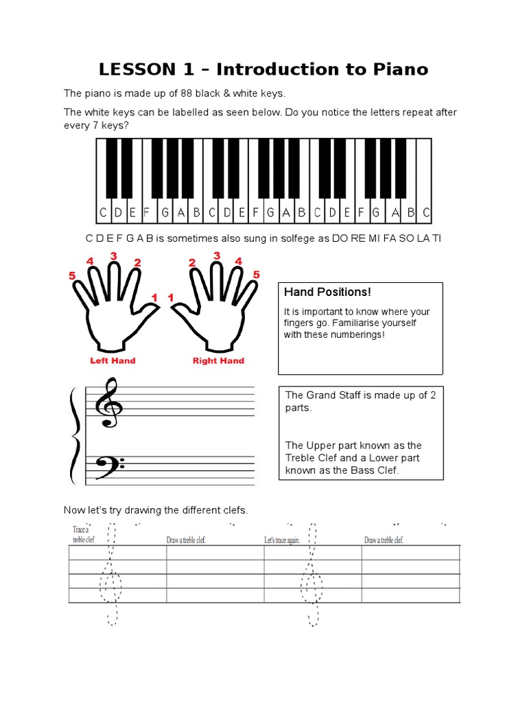 LESSON 1 - Introduction To Piano: Hand Positions! | PDF