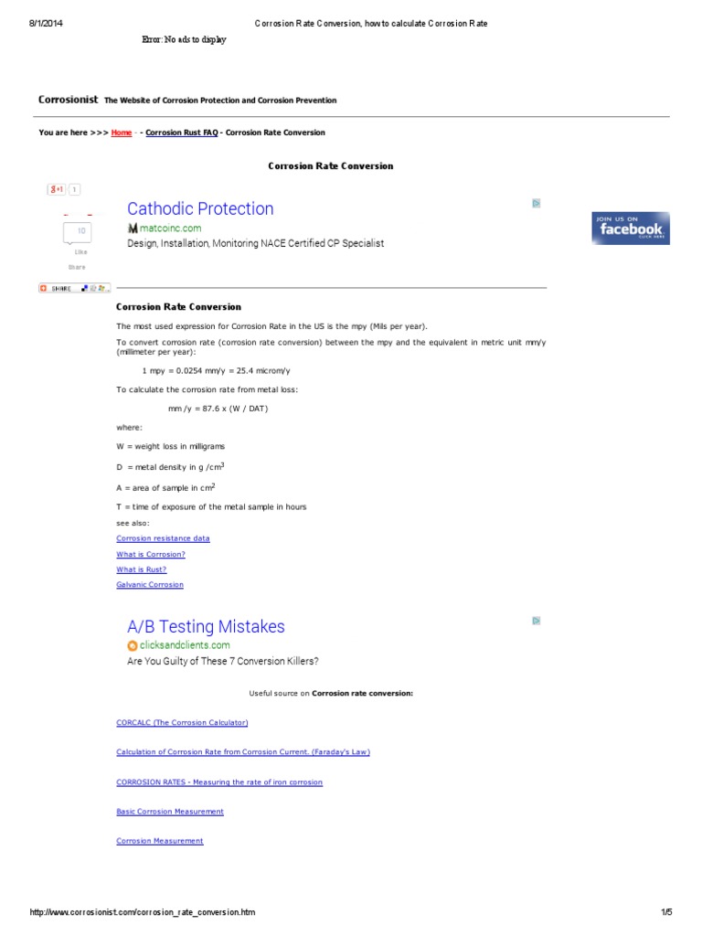 Corrosion Rate Conversion, How To Calculate Corrosion Rate | PDF | Rust ...