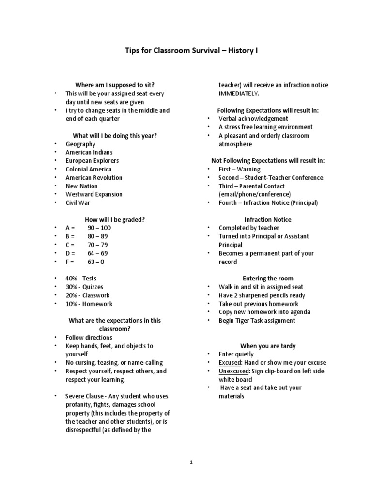 Classroom Survival Tips for History I | PDF | Homework | Teaching And ...