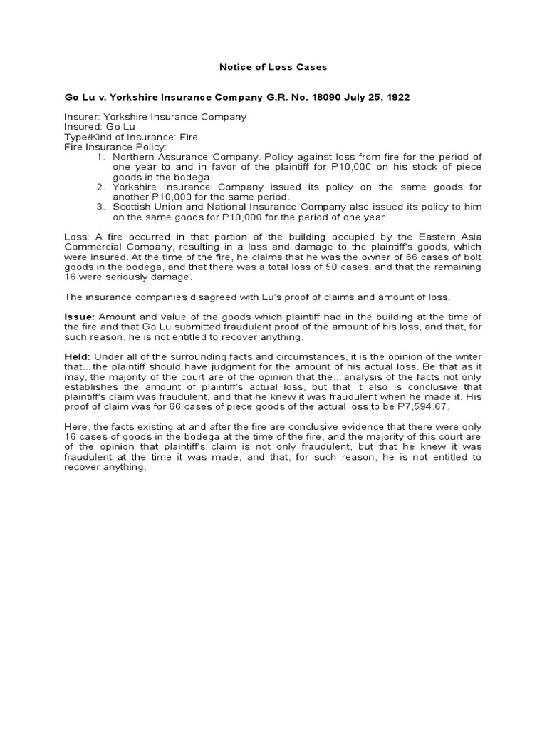 Notice of Loss Cases | PDF | Insurance | Indemnity