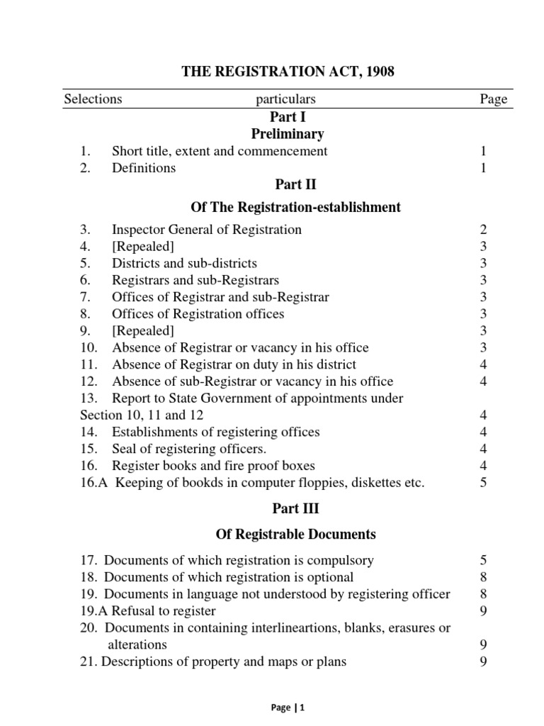 Overview of the Registration Act, 1908 | PDF | Summons | Will And Testament
