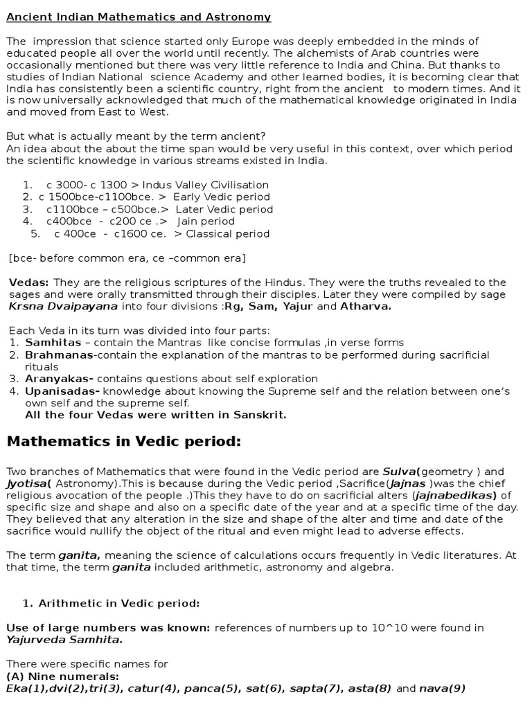Ancient Indian Mathematics and Astronomy | PDF | Upanishads | Vedanta