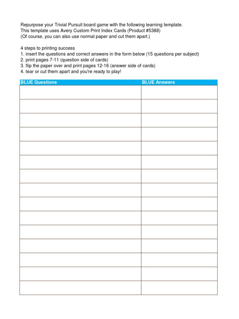 Repurpose Trivial Pursuit Game Learning Template | PDF