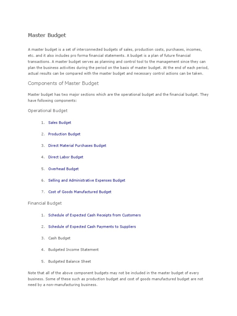 Master Budget | PDF | Cost Of Goods Sold | Expense