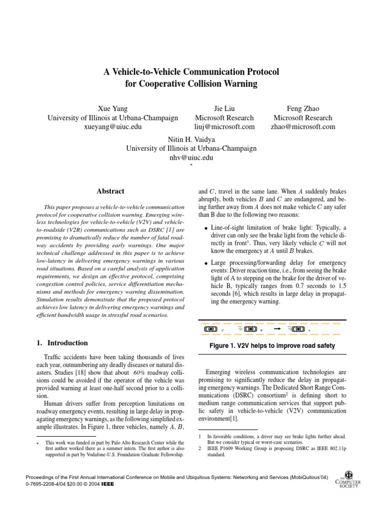 A Vehicle-To-Vehicle Communication Protocol For Cooperative Collision ...