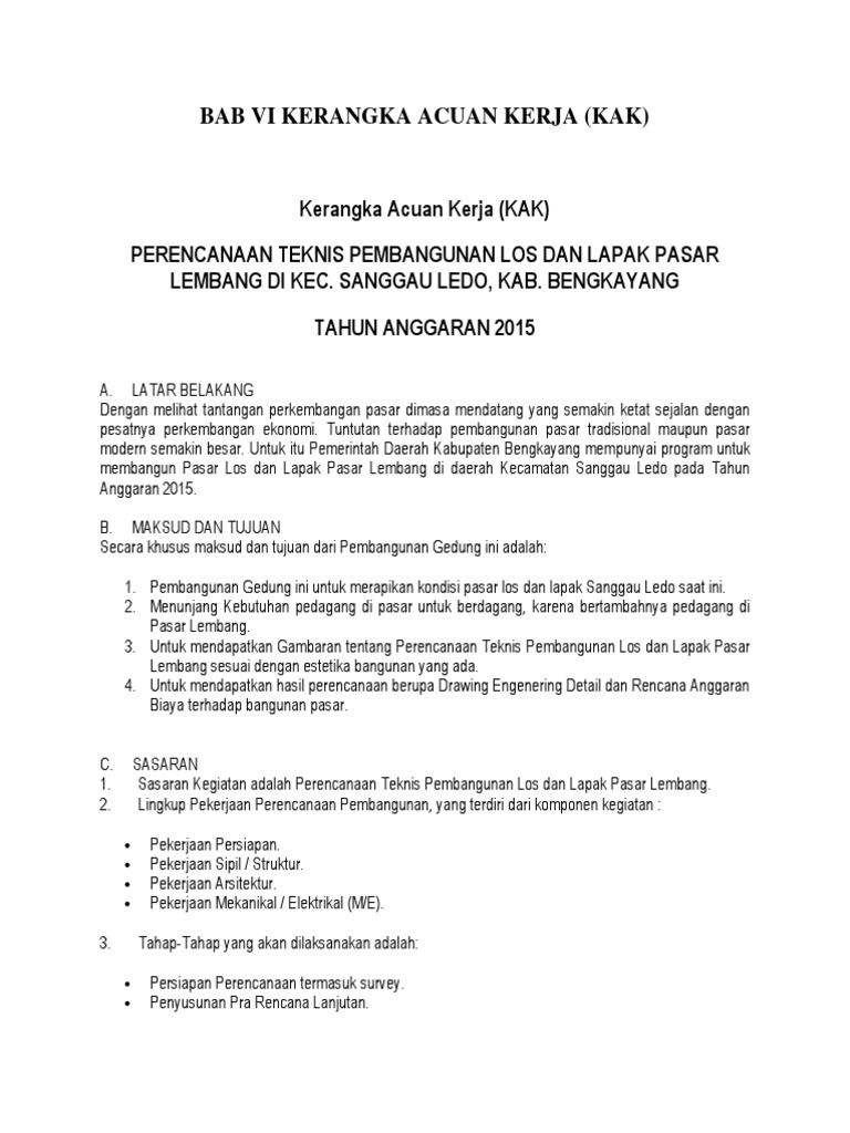 CONTOH Kerangka Acuan Kerja (Kak) Pasar | PDF | Bisnis | Seni