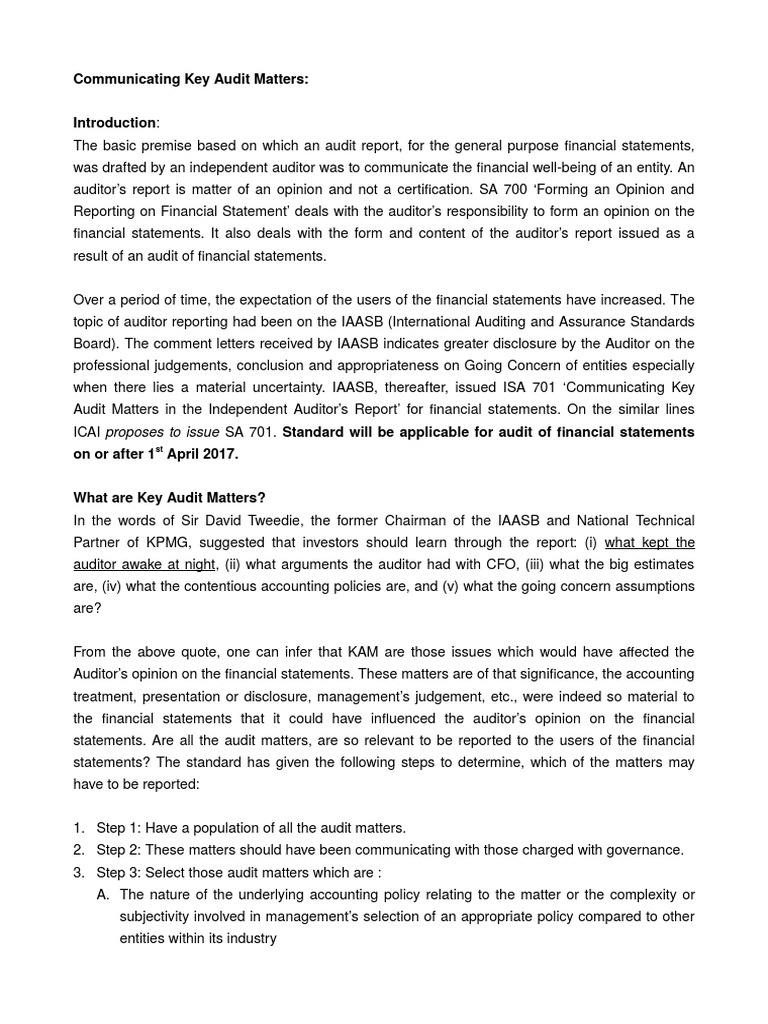 Key Audit Matters v2 | Auditor's Report | Going Concern