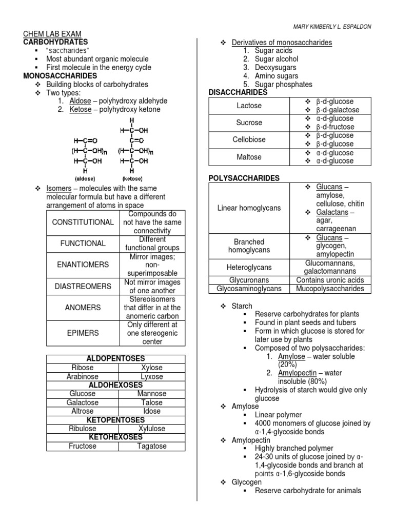 Biochemistry Lab Exam Reviewer (Carbohydrates and Lipids) | PDF ...