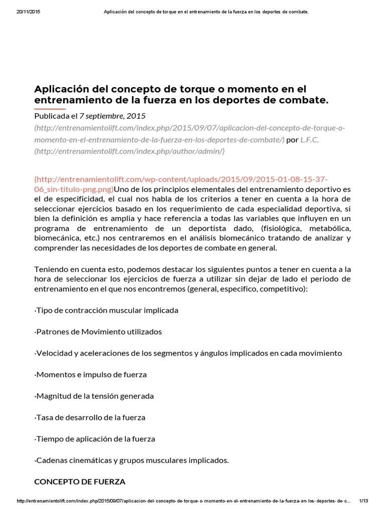 Aplicación Del Concepto de Torque en El Entrenamiento de La Fuerza en ...