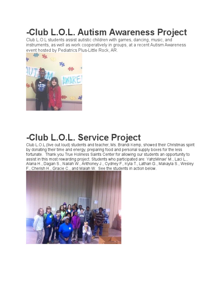 Club L.O.L. Autism Awareness Project | PDF