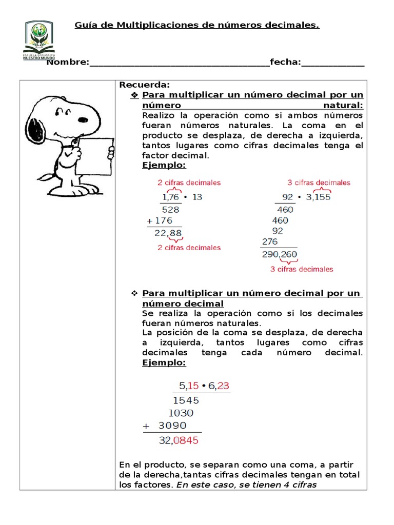 Guia de Multiplicación de Decimales. | PDF | Métodos y materiales de ...