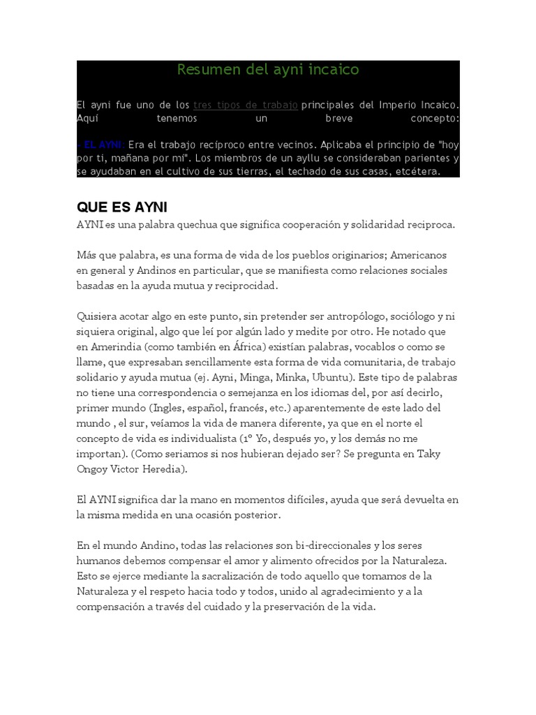 Resumen Del Ayni Incaico | PDF | Economias