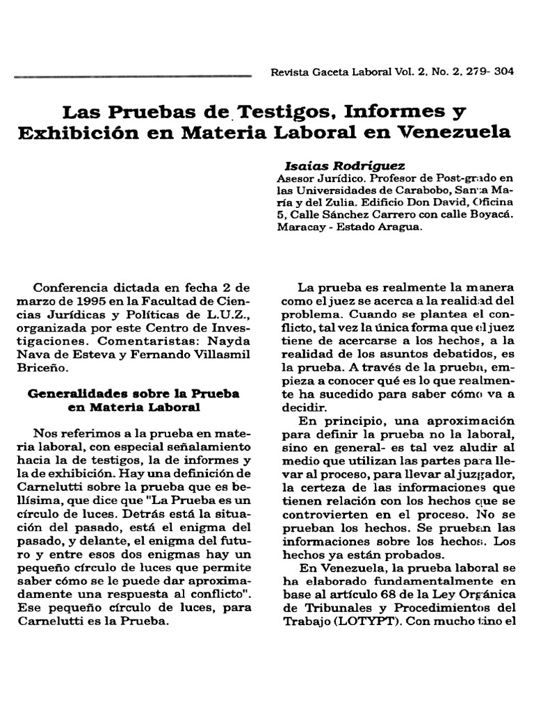 Pruebas Informe Testigo Pdf Evidencia Ley Caso De Ley