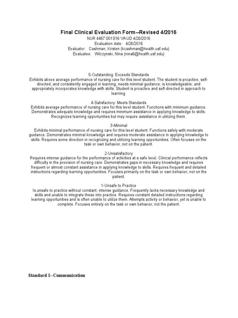 Final Clinical Evaluation Form | PDF | Nursing | Medical Diagnosis