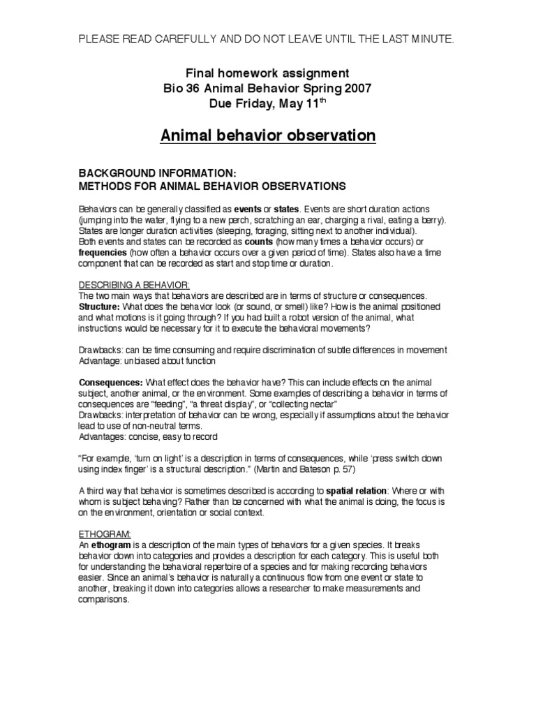 Animal Behavior Observation | PDF | Observation | Ethology