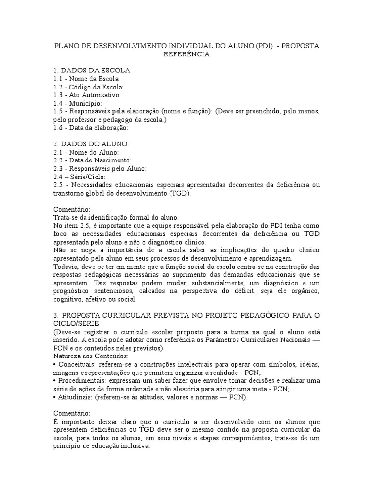 PDI - Orientações para Preenchimento | PDF | Aprendizado | Conhecimento