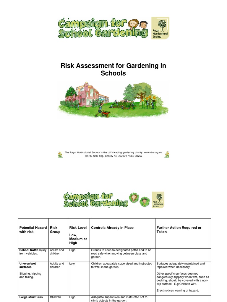 Risk Assessment for Gardening in Schools | Risk Assessment | Risk