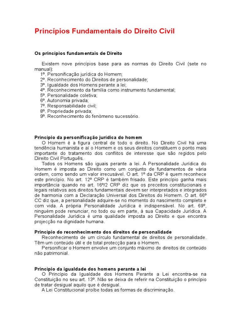 Apontamentos Princípios Fundamentais Do Direito Civil | PDF ...