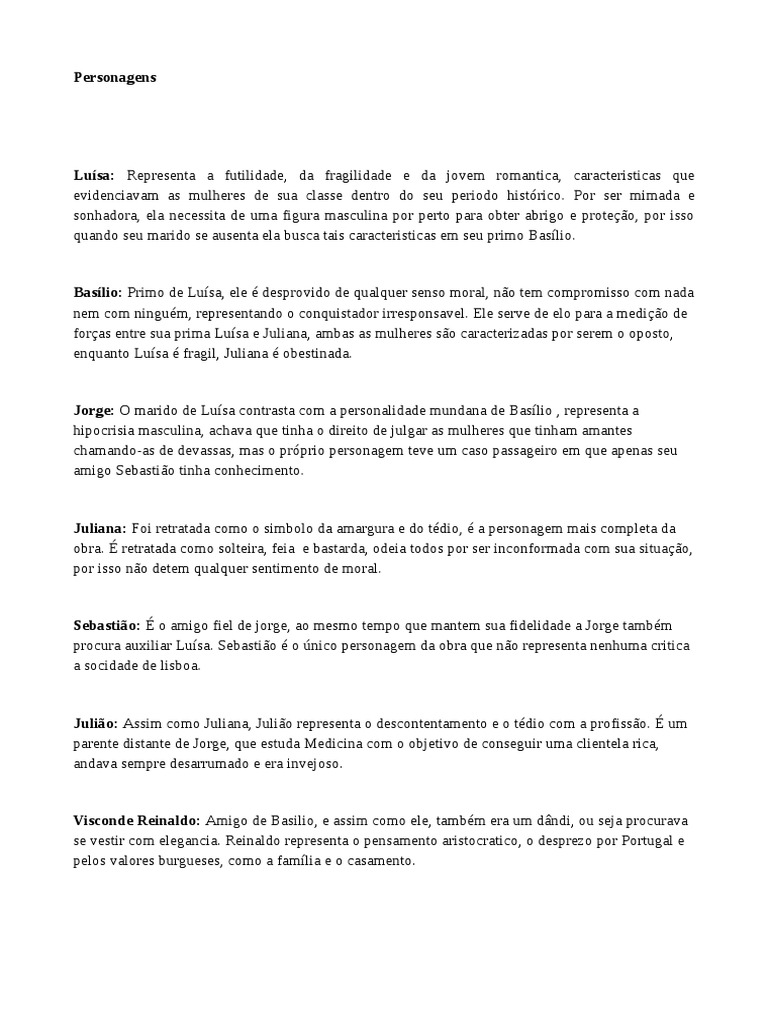 Personagens Do O Primo Basilio | PDF
