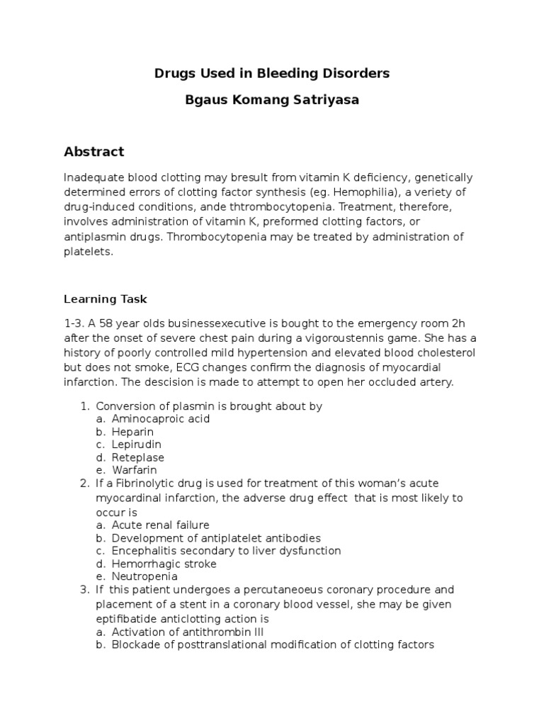 Drugs Used in Bleeding Disorders | PDF