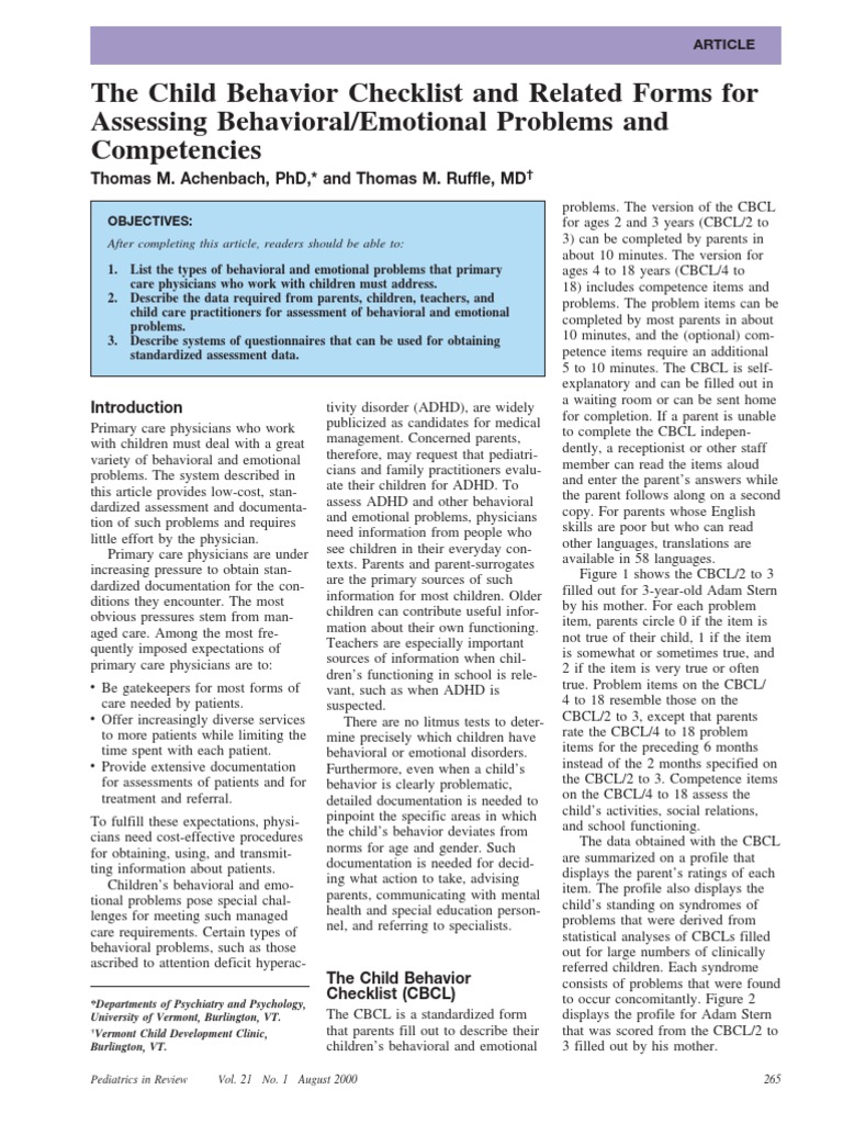 Child Behavior Checklist Overview | PDF | Attention Deficit ...