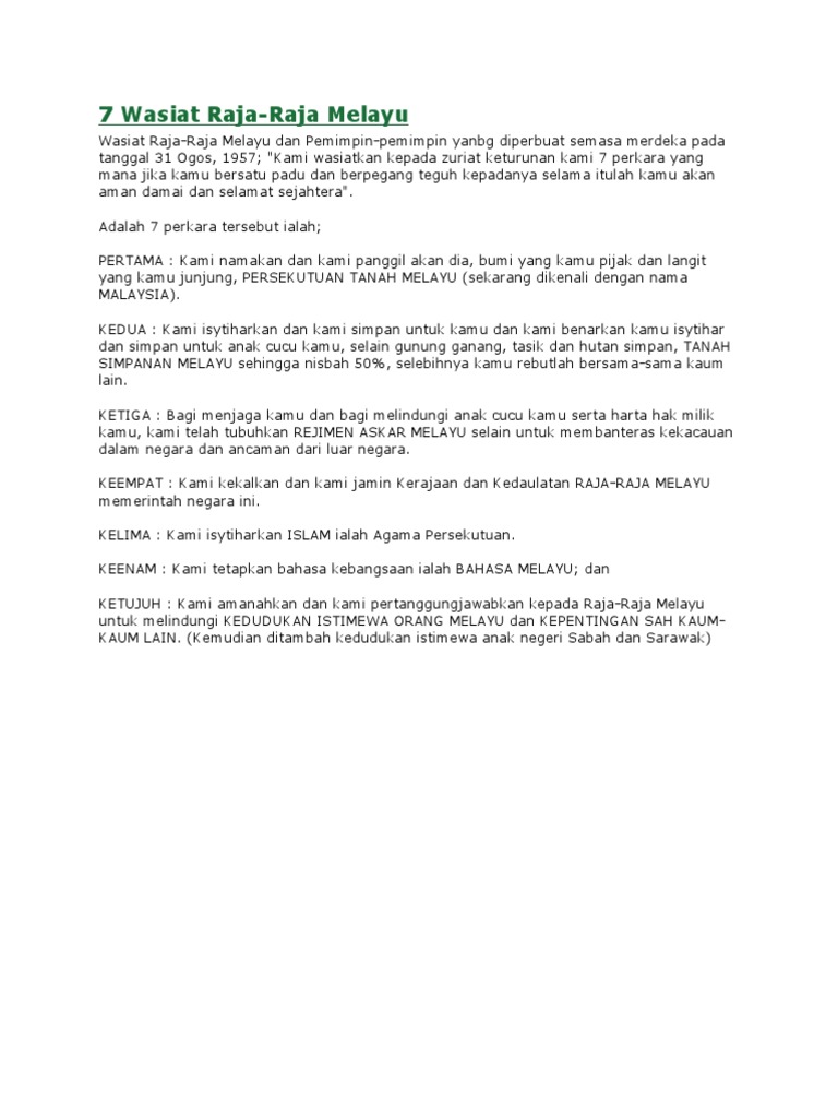 7 Wasiat Raja Melayu | PDF
