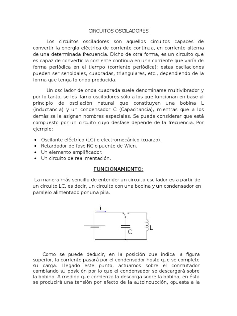 Tipos y Funcionamiento de Osciladores | PDF | Inductor | Corriente ...