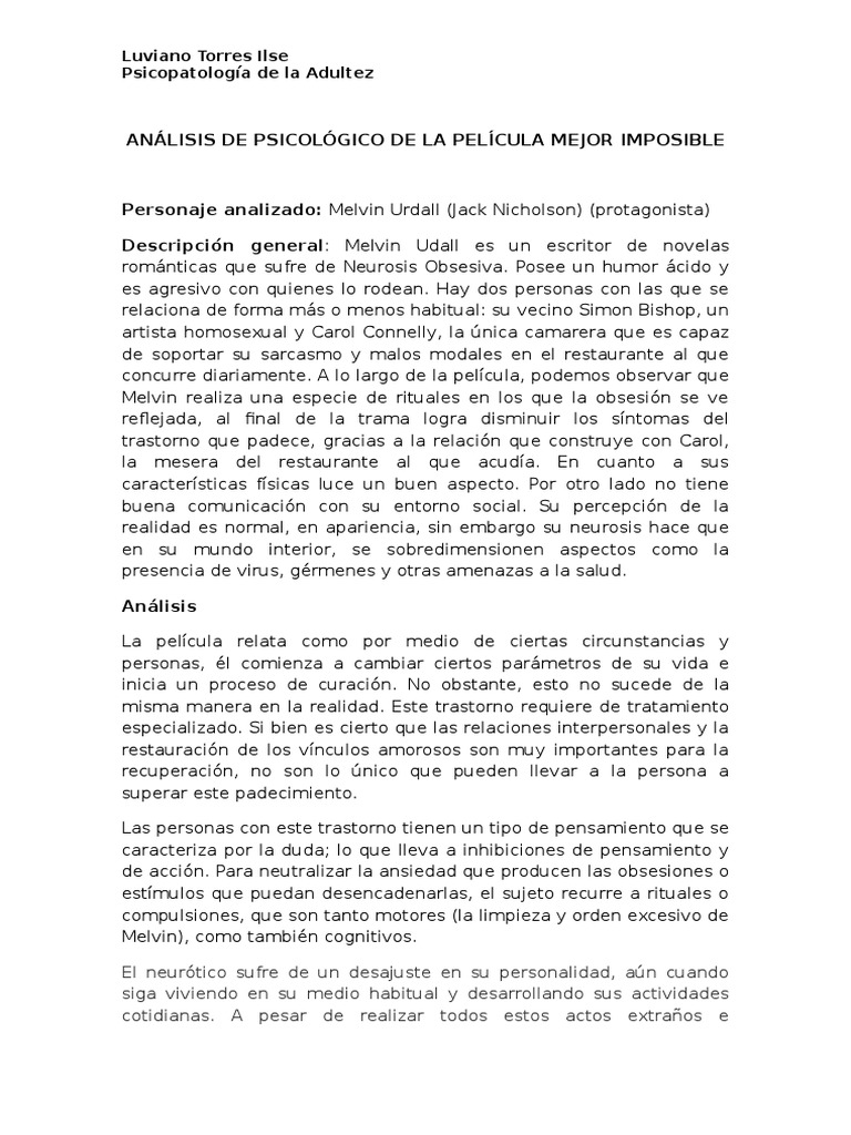 Análisis de Melvin Urdall en "Mejor Imposible" | PDF | Neurosis | Ansiedad